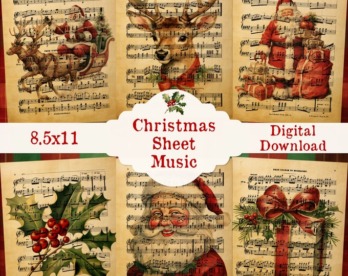 Vintage Christmas Sheet Music Printable Scrapbook Paper, Digital Print ...