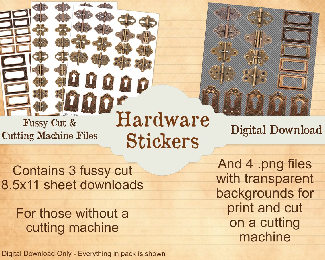 Hardware Stickers Printable Junk Journal Ephemera Hinges Keyholes and ...