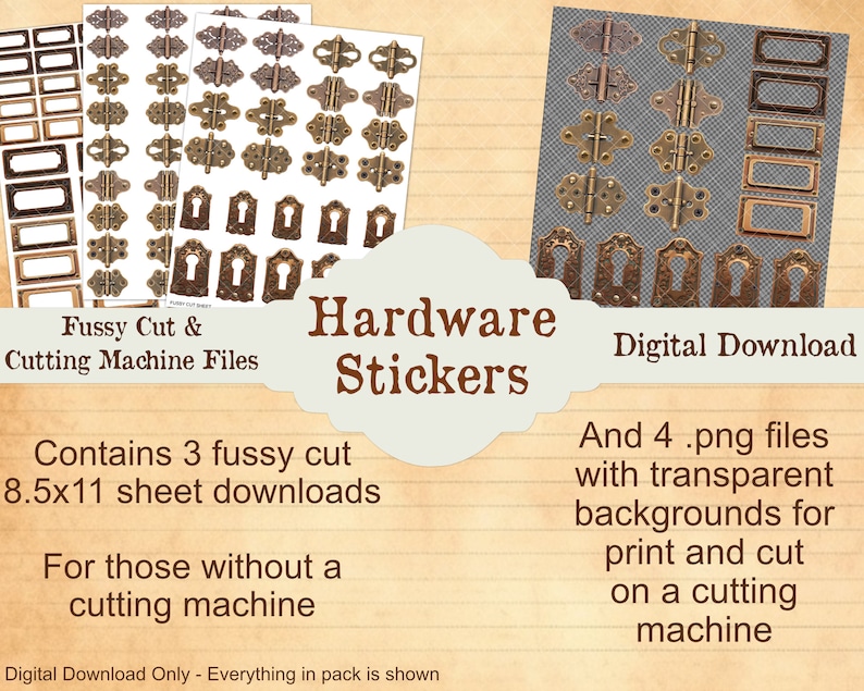 Hardware Stickers Printable Junk Journal Ephemera Hinges Keyholes and ...