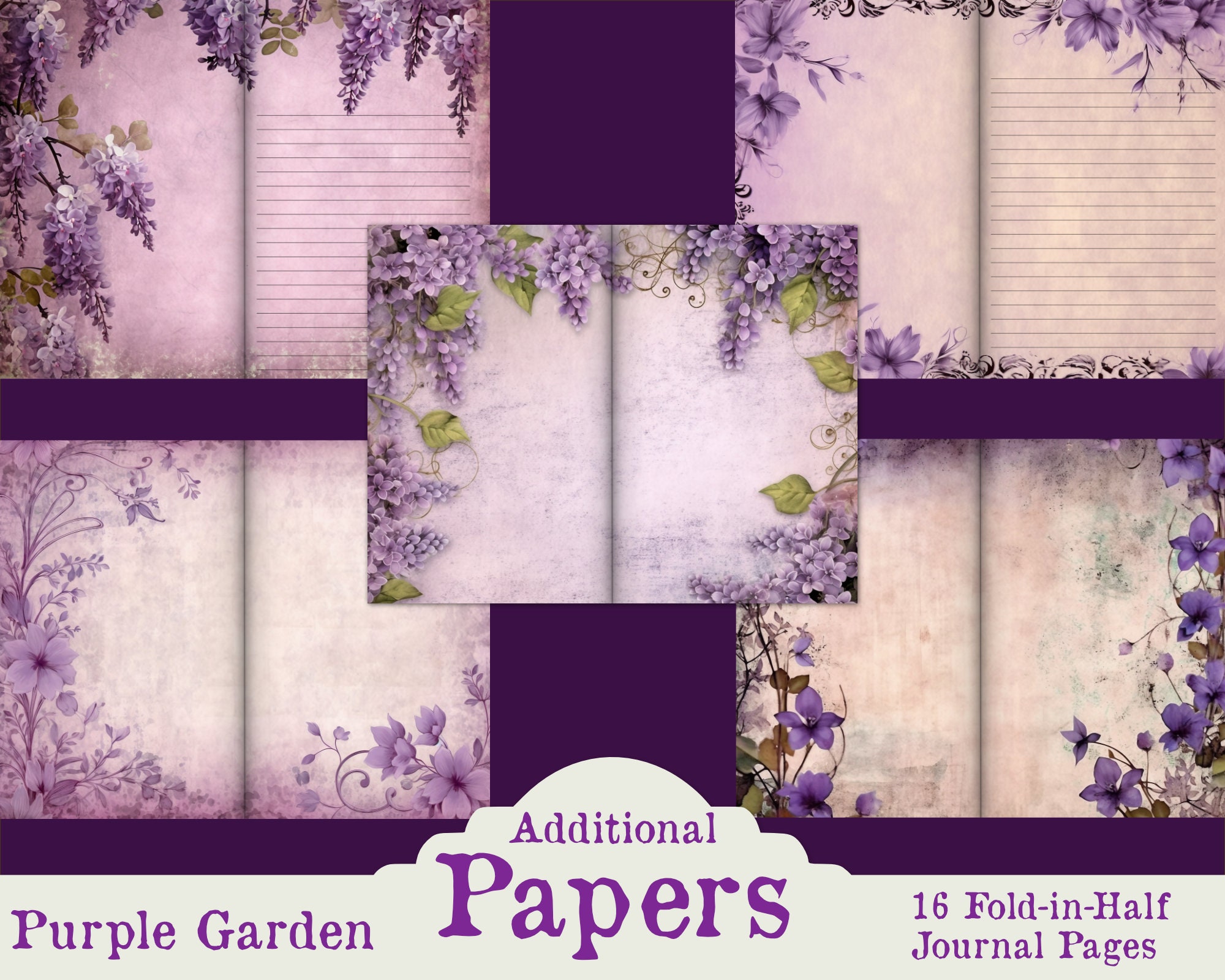 Purple Garden Additional Printable Junk Journal Pages, Vintage Floral ...