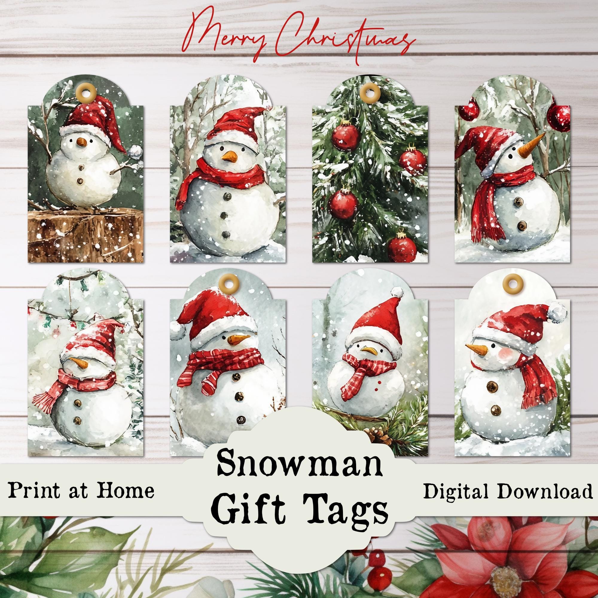 Snowman Gift Tags Printable Christmas Junk Journal Winter Snow Present ...