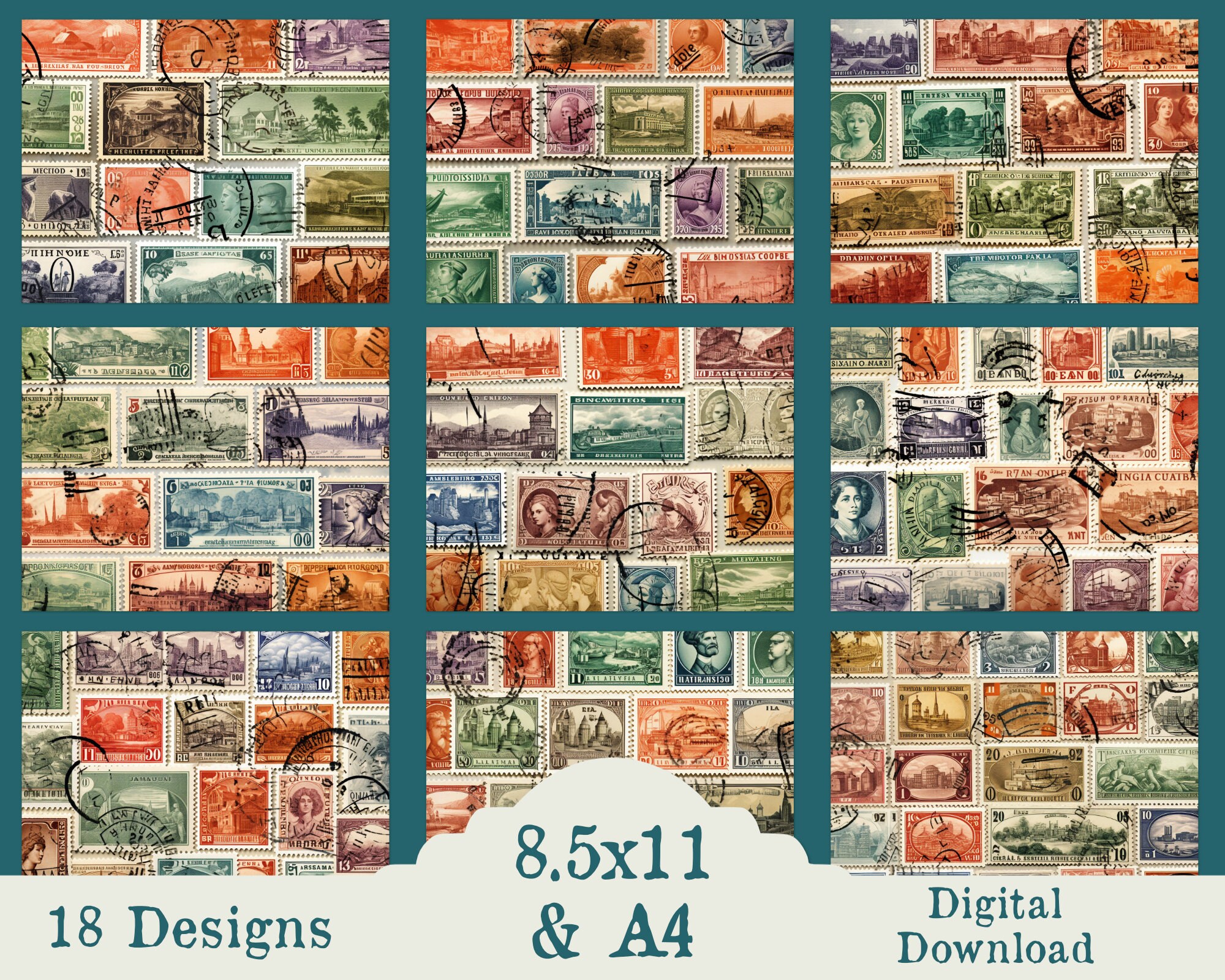 Vintage Stamps Mail Postage Junk Journal Ephemera Paper Pages Travel ...