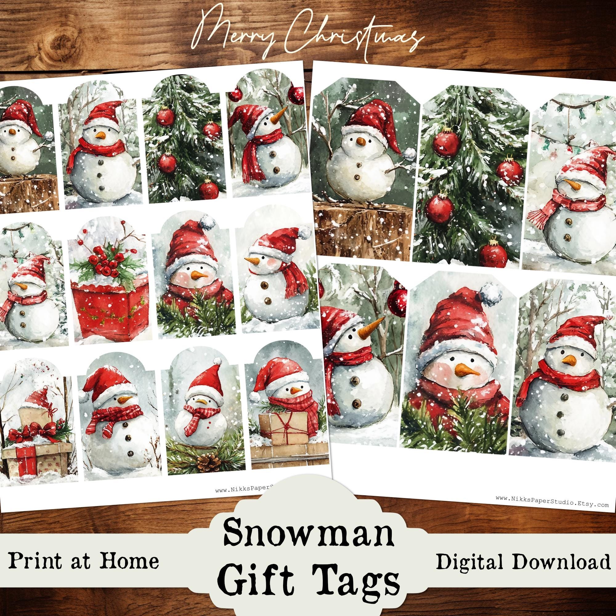Snowman Gift Tags Printable Christmas Junk Journal Winter Snow Present ...