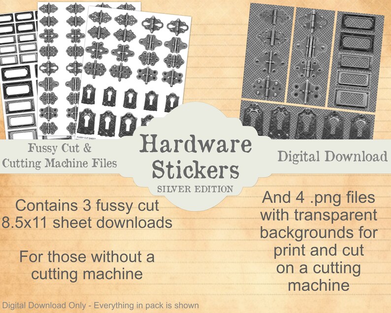 Ink Saver Silver Hardware Stickers Printable Junk Journal Ephemera ...