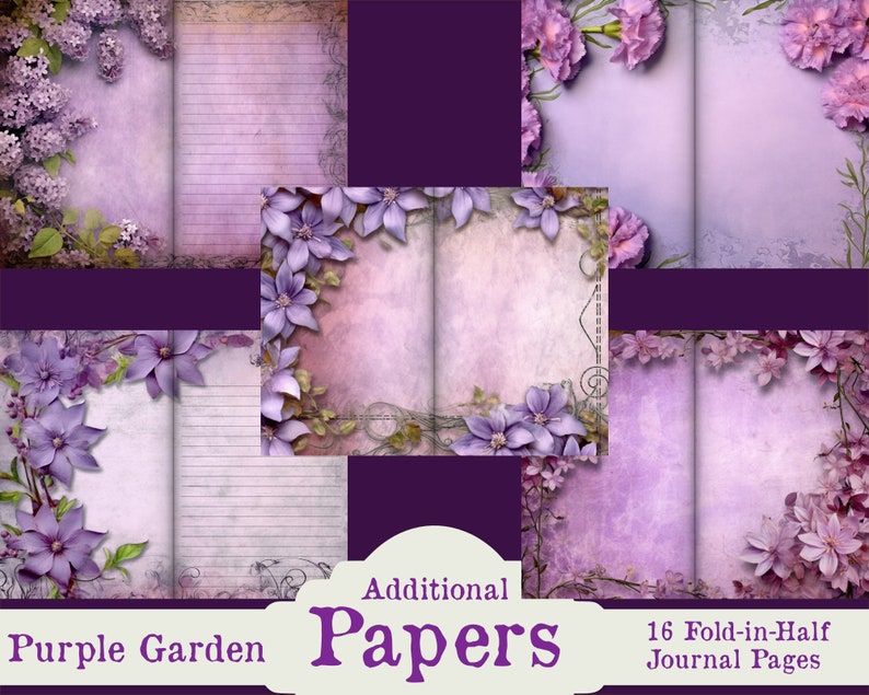 Purple Garden Additional Printable Junk Journal Pages, Vintage Floral ...