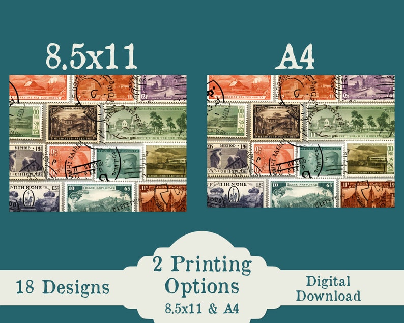 Vintage Stamps Mail Postage Junk Journal Ephemera Paper Pages Travel ...