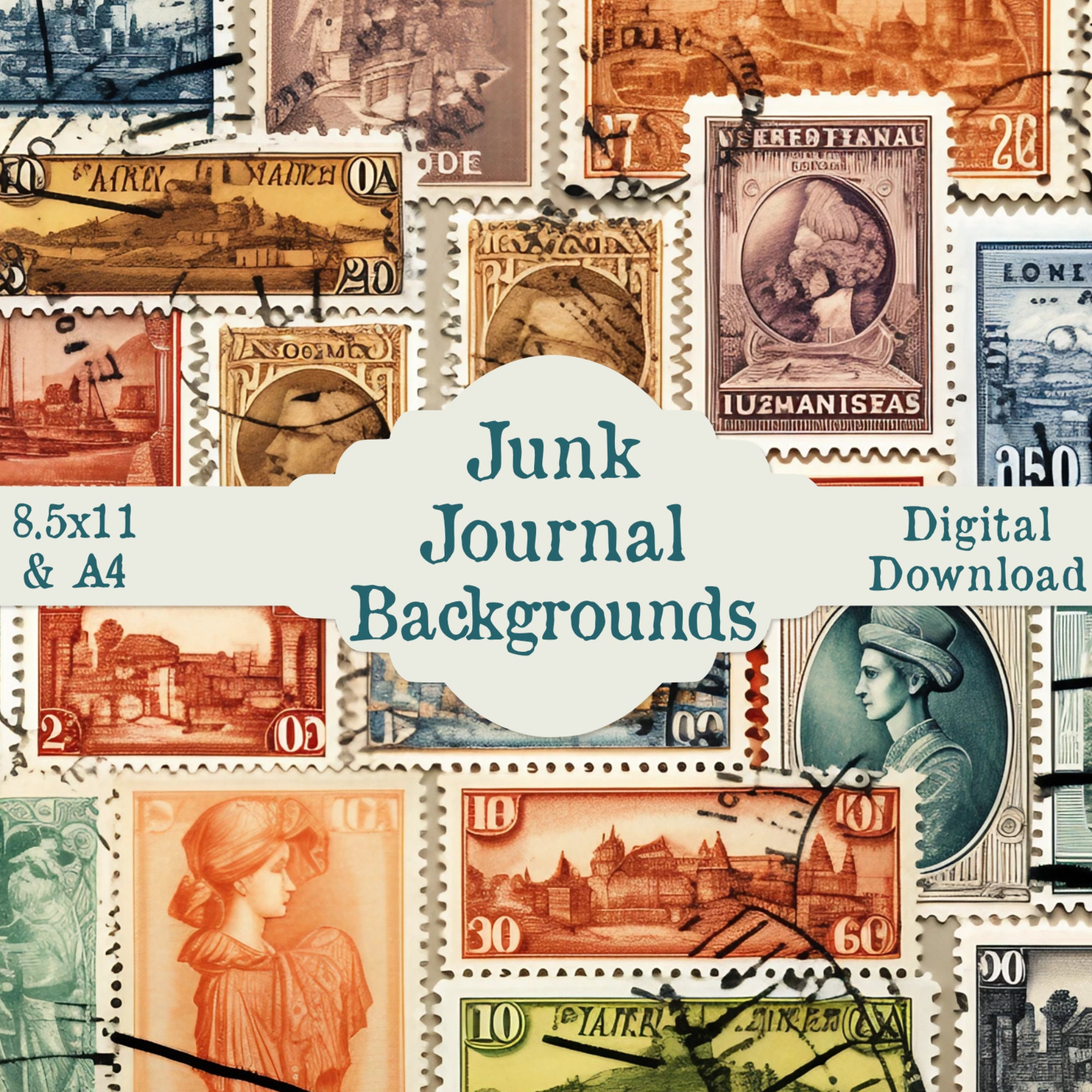 Vintage Stamps Mail Postage Junk Journal Ephemera Paper Pages Travel ...