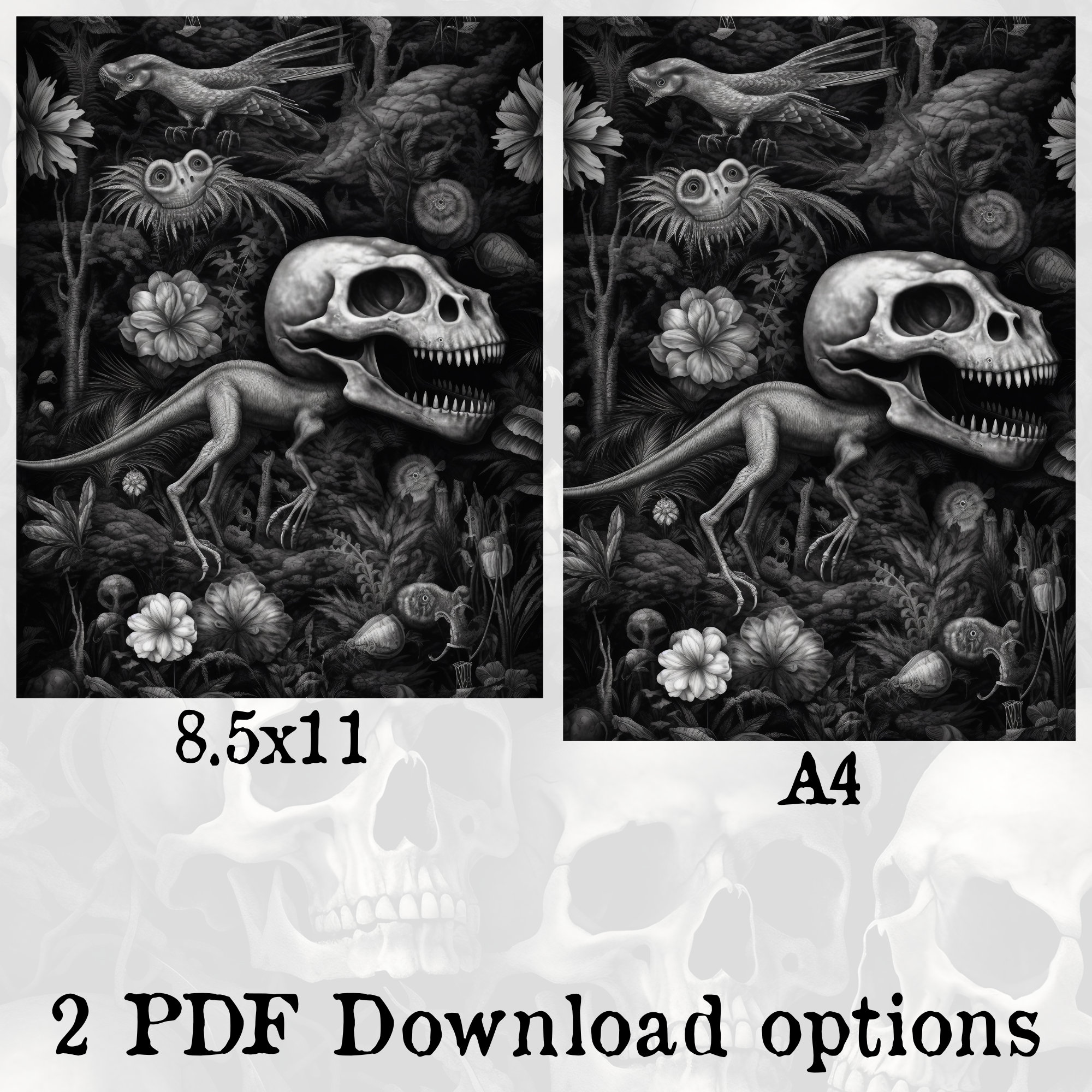 Halloween Gothic Skeleton Printable Scrapbook Paper Digital Print at ...