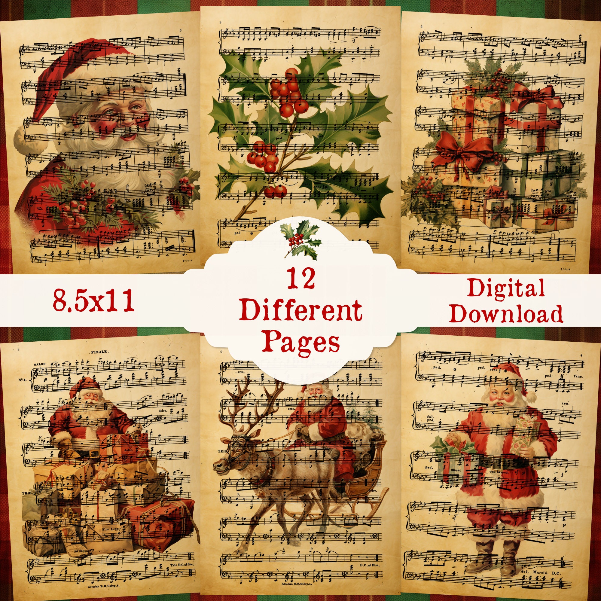 Vintage Christmas Sheet Music Printable Scrapbook Paper, Digital Print ...
