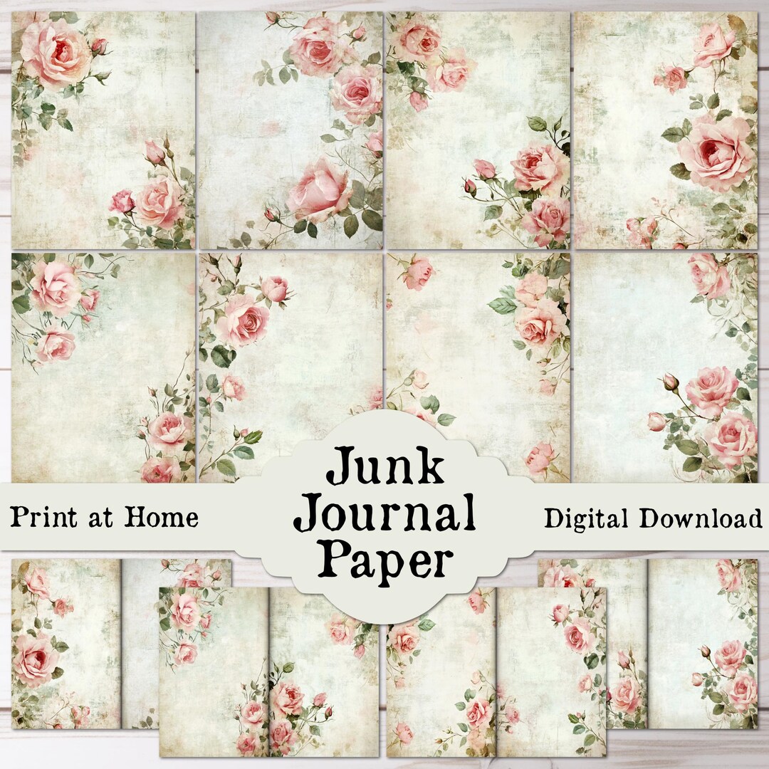 Vintage Rose Printable Junk Journal Pages, Vintage Floral Writing Paper ...