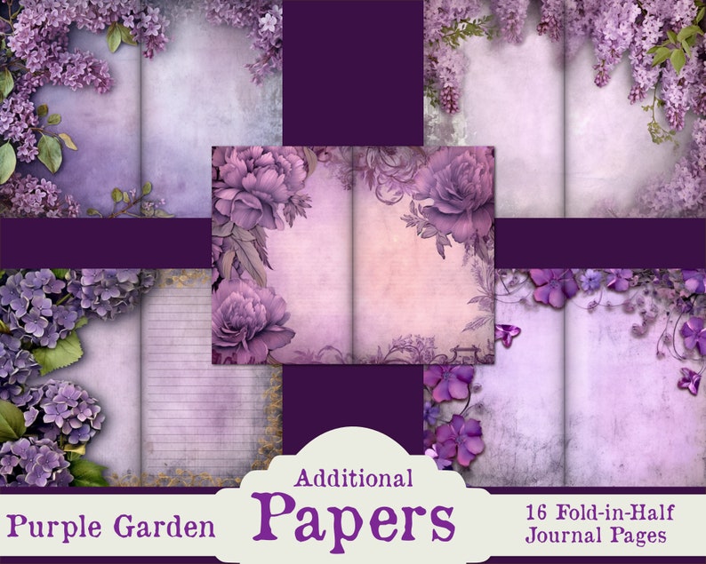 Purple Garden Additional Printable Junk Journal Pages, Vintage Floral ...