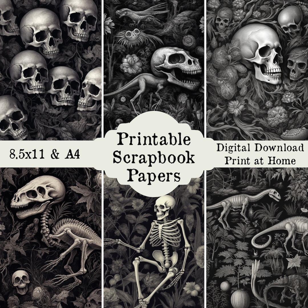 Halloween Gothic Skeleton Printable Scrapbook Paper Digital Print at ...