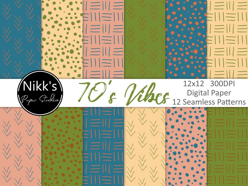 70's Vibes Digital Paper Boho Seamless Patterns 12 - Etsy