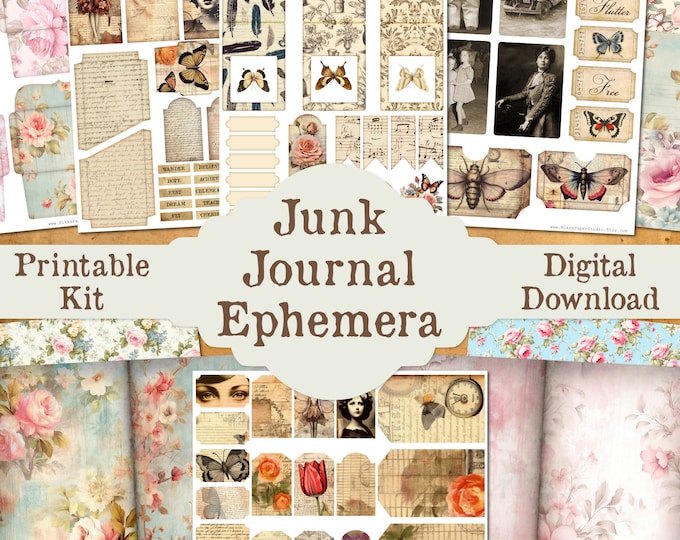 Junk Journal Printable Ephemera Kit, Fussy Cut Download Embellishment ...