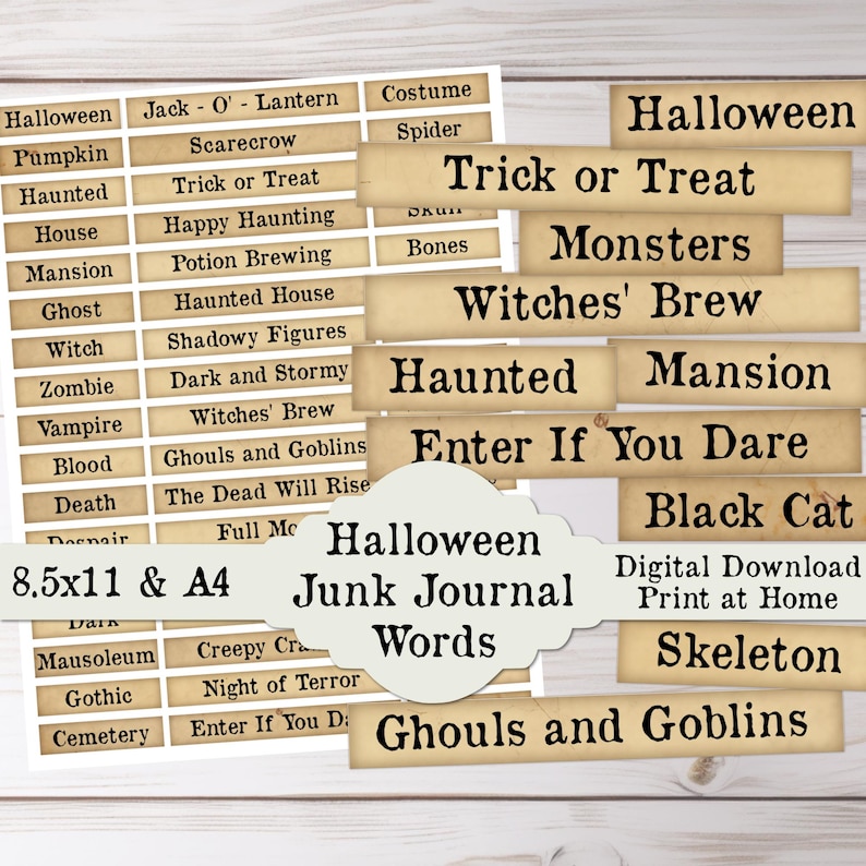 Halloween Junk Journal Printable Inspirational Words, Fussy Cut ...