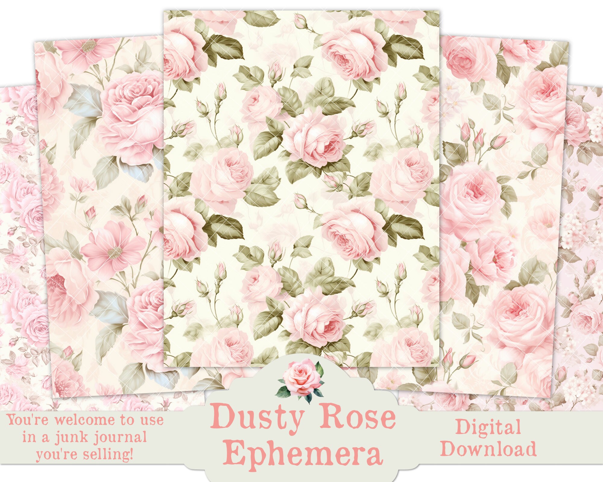 Vintage Rose Junk Journal Printable Ephemera Kit Fussy Cut Download ...