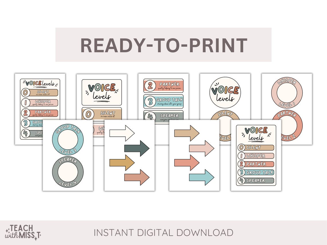 Boho Classroom Voice Level Chart: Classroom Management (digital ...