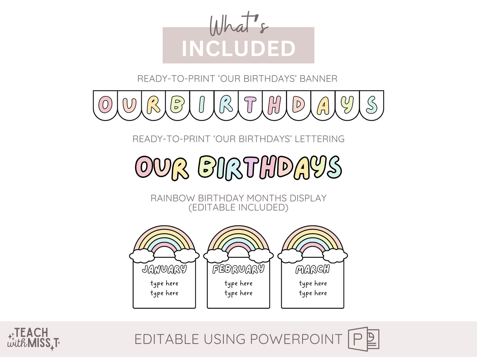 Rainbow Classroom Birthday Bulletin Board Display Bundle Back to School ...