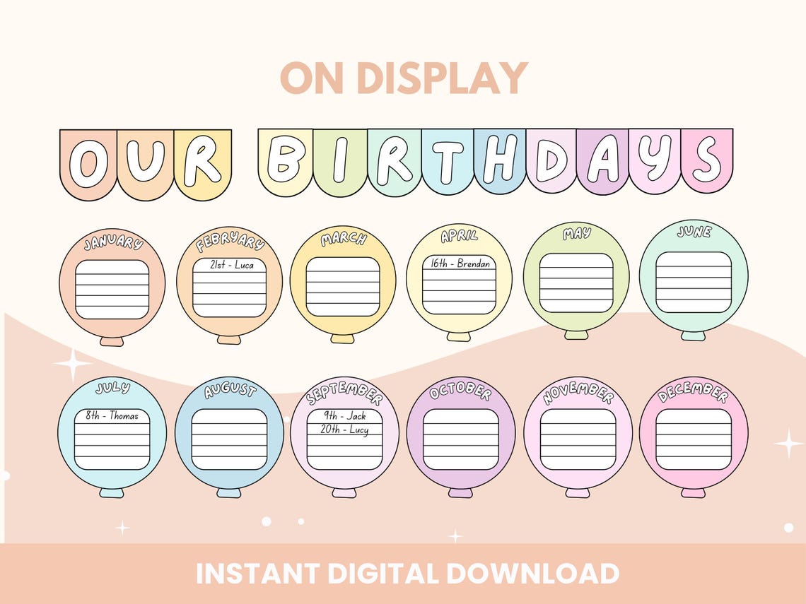 Balloons Classroom Birthday Display: Bulletin Board Kit (digital ...