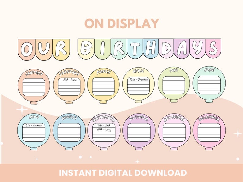 Balloons Classroom Birthday Display: Bulletin Board Kit (digital ...