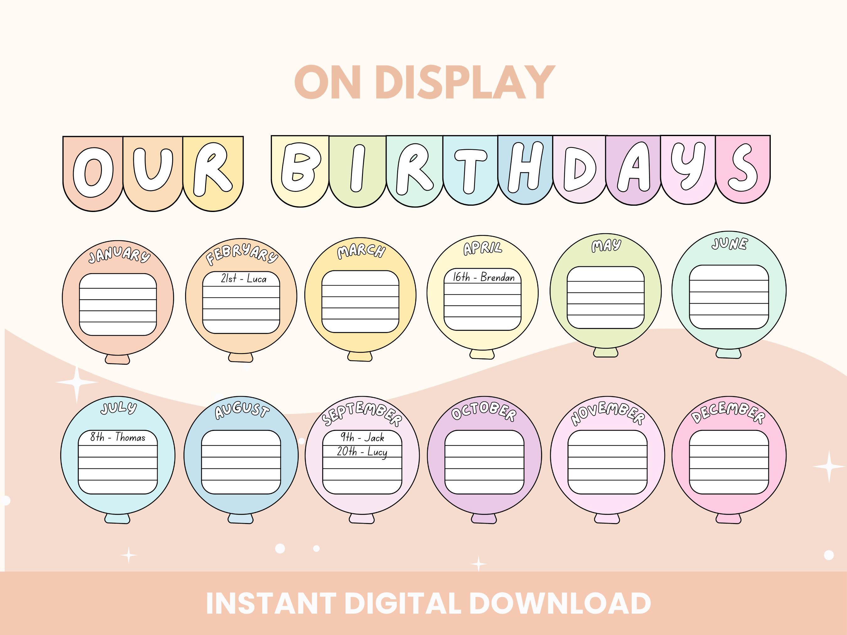 Balloons Classroom Birthday Display: Bulletin Board Kit (digital ...