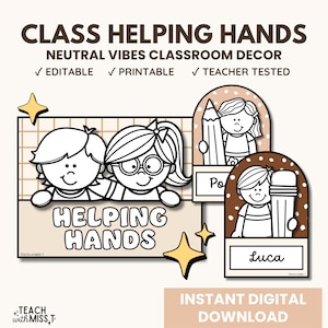 Neutral Boho Classroom Jobs Chart: Editable Helping Hands Display ...