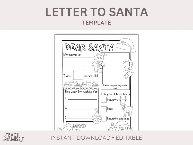 Letter to Santa Template Printable | Kids Letter to Santa | Dear Santa ...