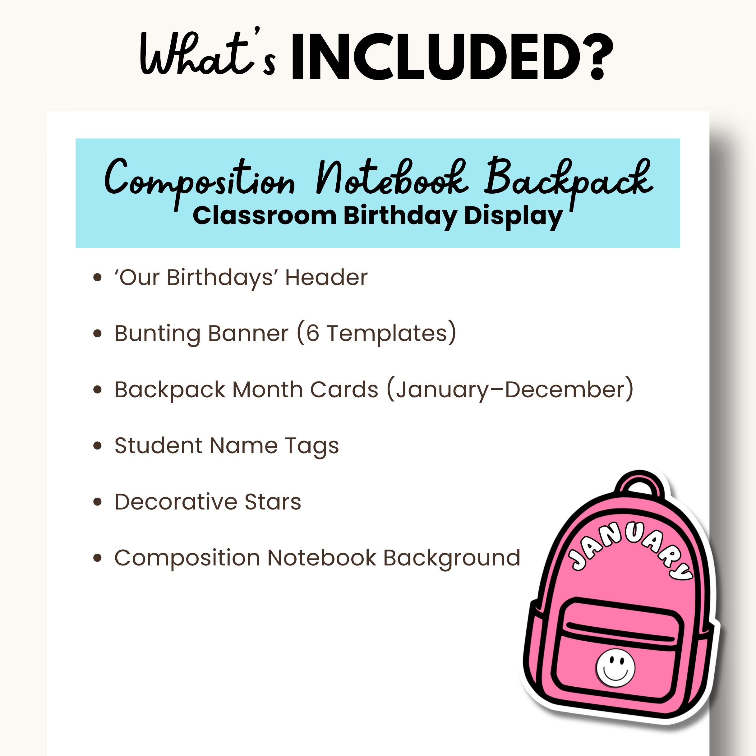 Composition Notebook Classroom Birthday Display Kit: Bulletin Board ...