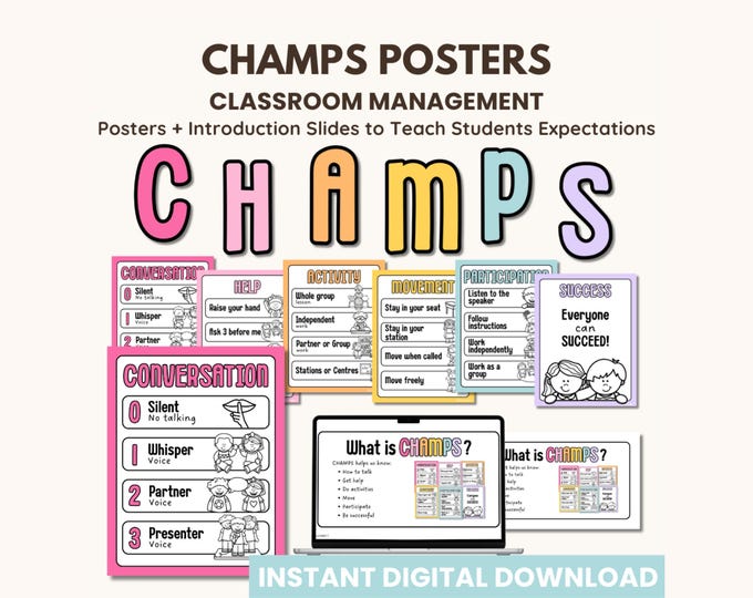 CHAMPS Classroom Posters Pastel Decor for Teachers Behavior Management ...