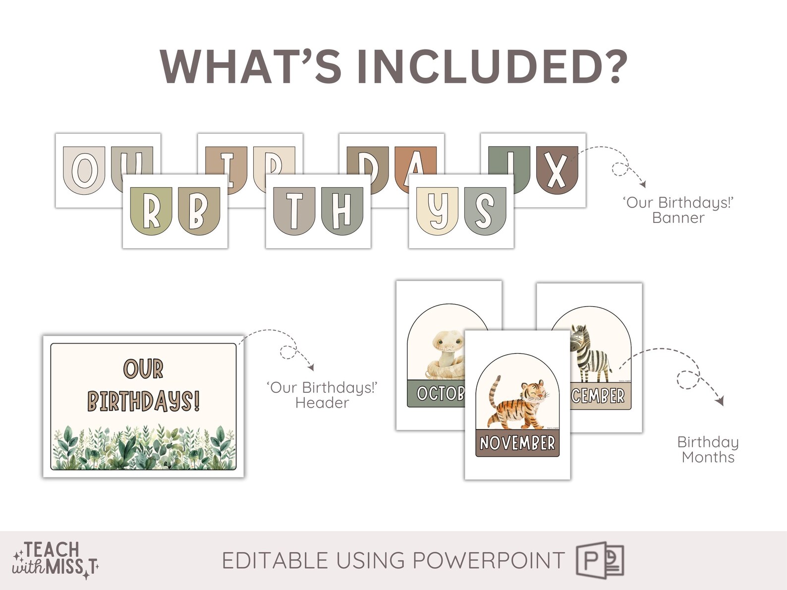 Safari Classroom Birthday Display Bundle Jungle Animals Bulletin Board ...