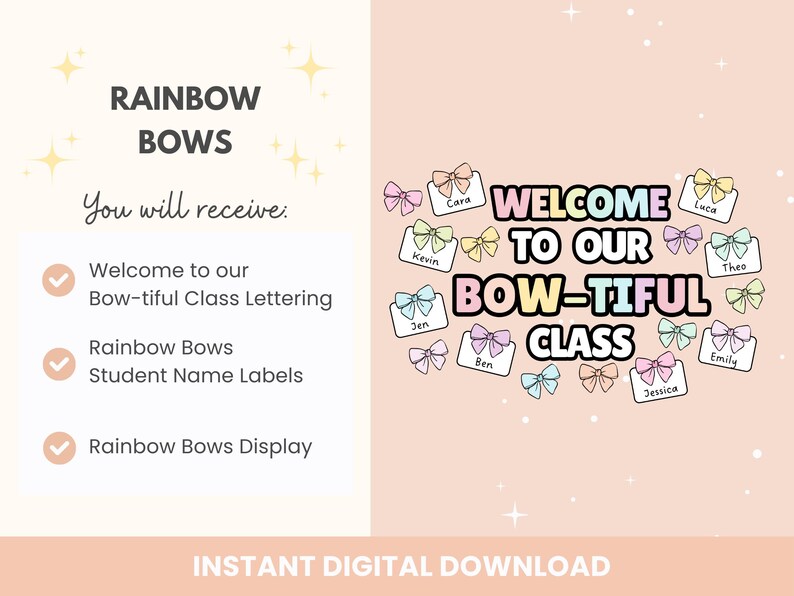 Rainbow Bows Classroom Door Display: Pastel Classroom Decor (digital ...