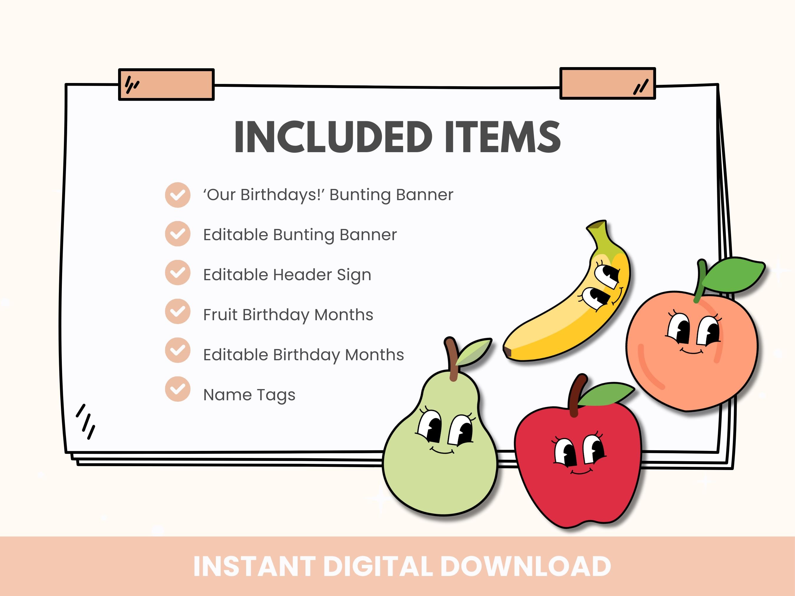 Fruit Theme Classroom Birthday Display Kit: Editable Classroom Decor ...