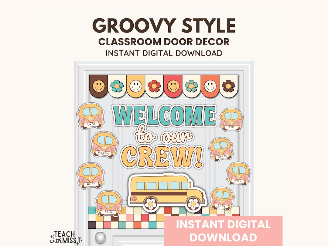 Groovy Classroom Door Decor Kit: Retro Bulletin Board (digital Download ...
