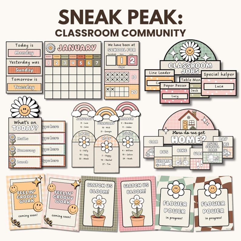 Groovy Boho Daisy Classroom Decor Bundle | Editable Classroom ...