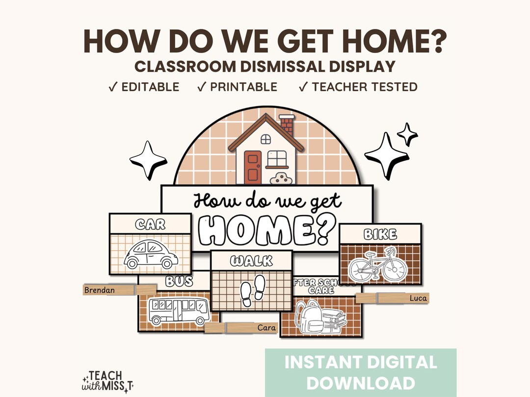 Neutral Classroom Dismissal Chart: Editable Student Routine Visual ...