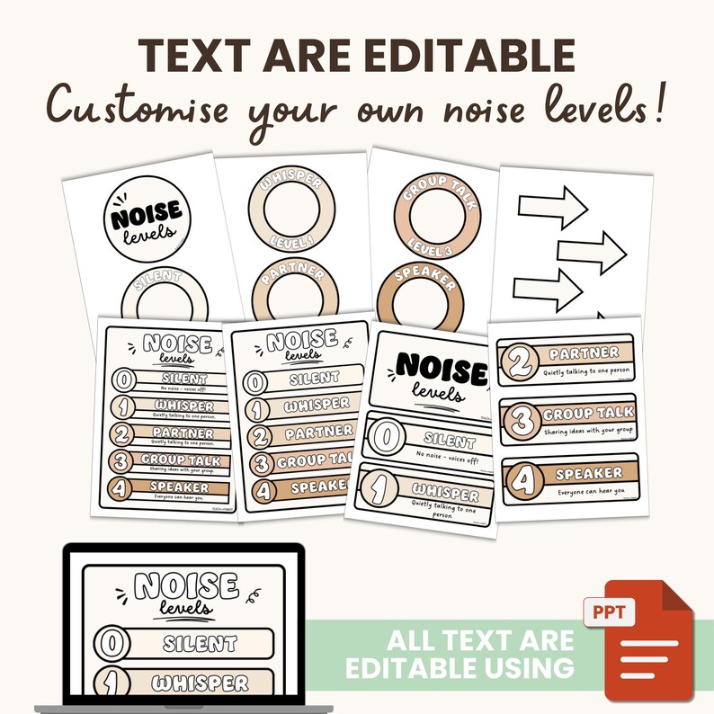 Neutral Classroom Noise Level Chart: Voice Level Posters (digital ...