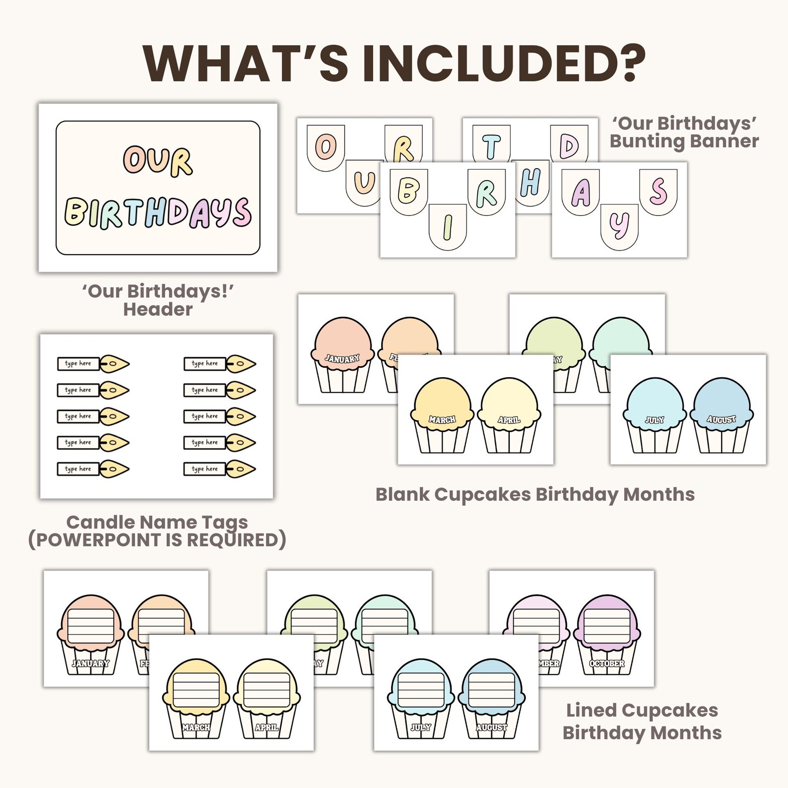 Cupcake Birthday Display Bundle | Pastel Rainbow Classroom Birthday ...