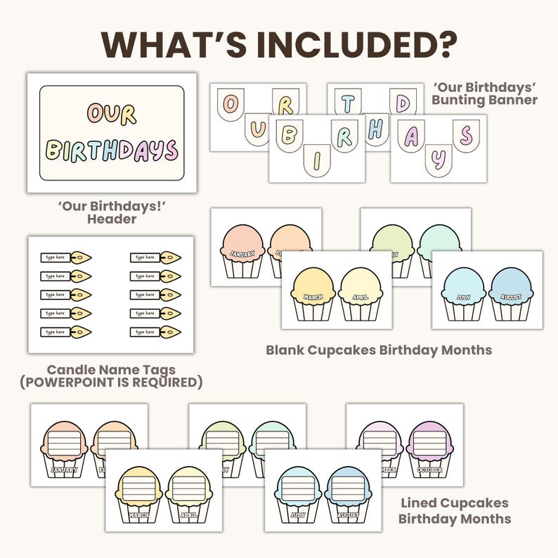 Cupcake Birthday Display Bundle | Pastel Rainbow Classroom Birthday ...
