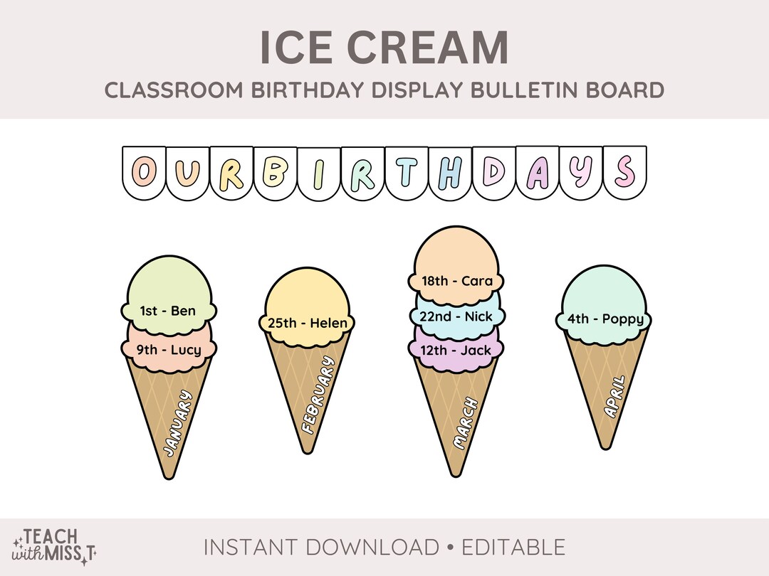 Ice Cream Classroom Birthday Display | Gelato Classroom Birthday ...