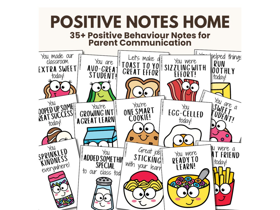 Food Themed Positive Behavior Notes Home | Parent Communication Notes ...