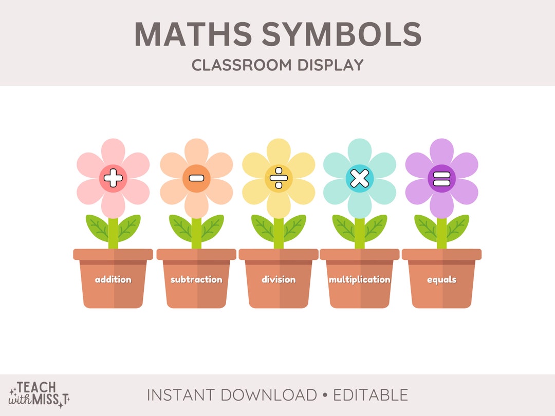 Maths Symbols Flower Pot Posters: Rainbow Classroom Decor (digital ...
