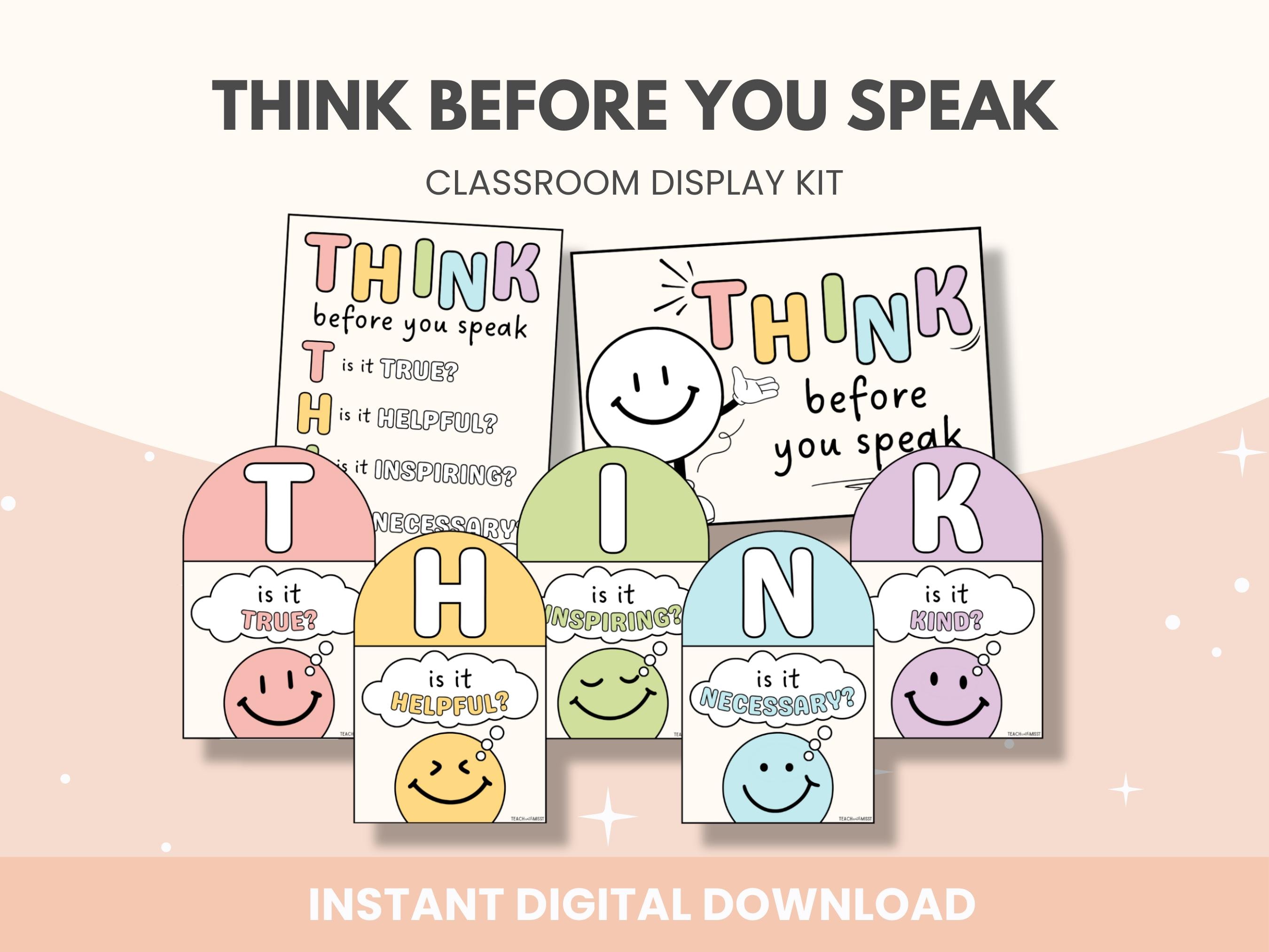 Think Before You Speak Poster: Classroom Management, Social Emotional ...