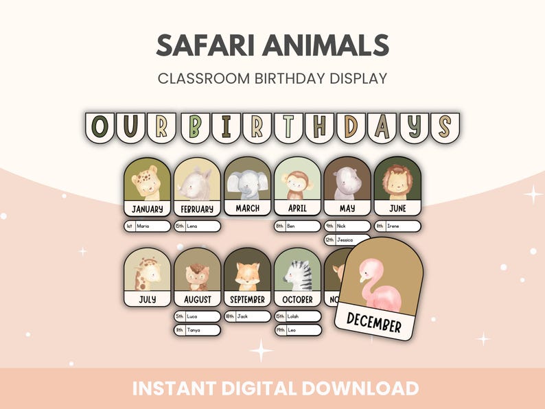 Watercolor Safari Animals Birthday Bulletin Board: Classroom Decor ...