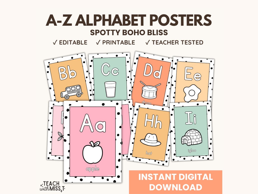 Boho Classroom Alphabet Posters: Spotty A-Z Decor (digital Download) - Etsy