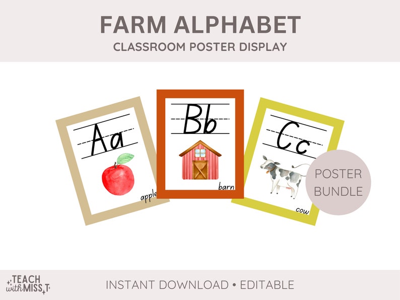 Farm Alphabet Posters Display ABC Alphabet Classroom Decor Alphabet ...