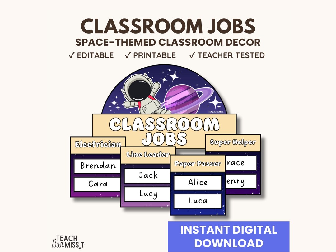 Space Classroom Job Chart: Classroom Decor (digital Download) - Etsy