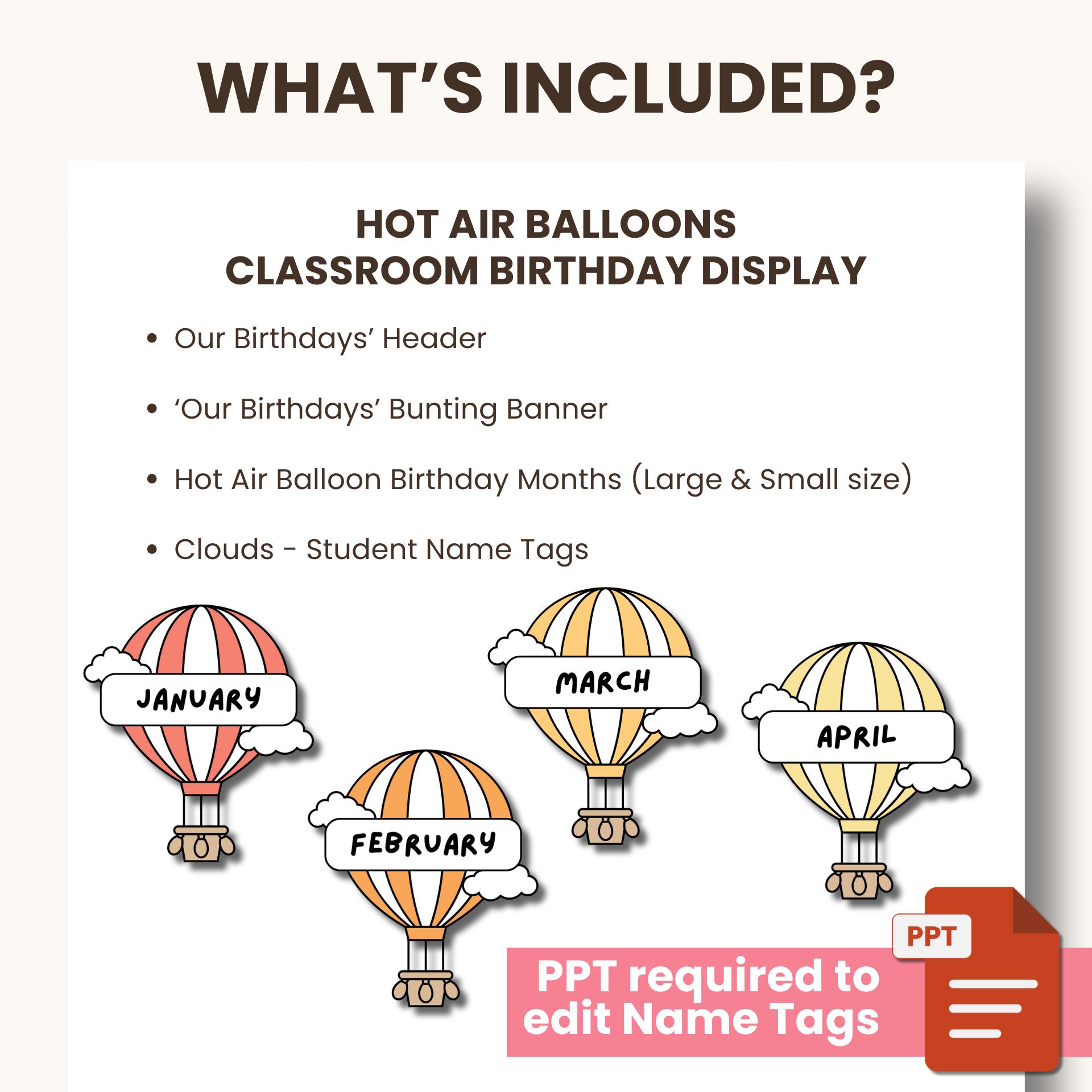 Hot Air Balloon Birthday Bulletin Board: Rainbow Classroom Decor ...