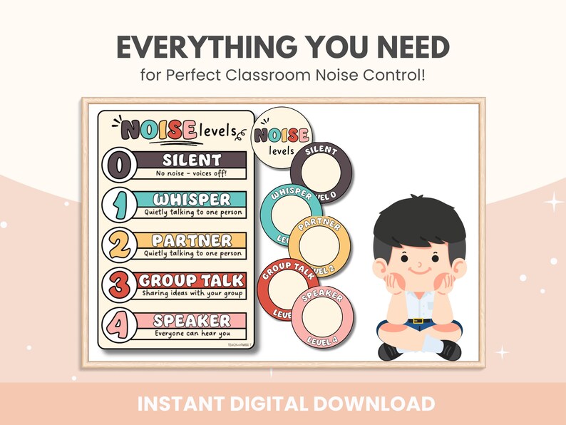 Groovy Retro Noise Chart Classroom Management | Voice Level Display ...