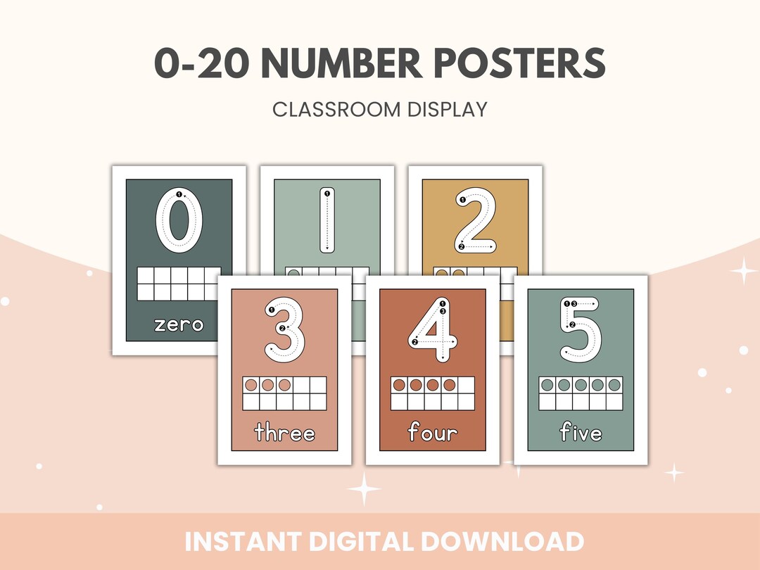 Boho 0-20 Number Posters With Tens Frame Posters | Classroom Number ...