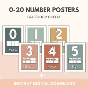 Boho 0-20 Number Posters With Tens Frame Posters | Classroom Number ...